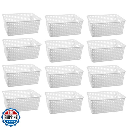 ZHENFAN White Plastic Woven Storage Baskets, 12-Pack Weave Basket | eBay