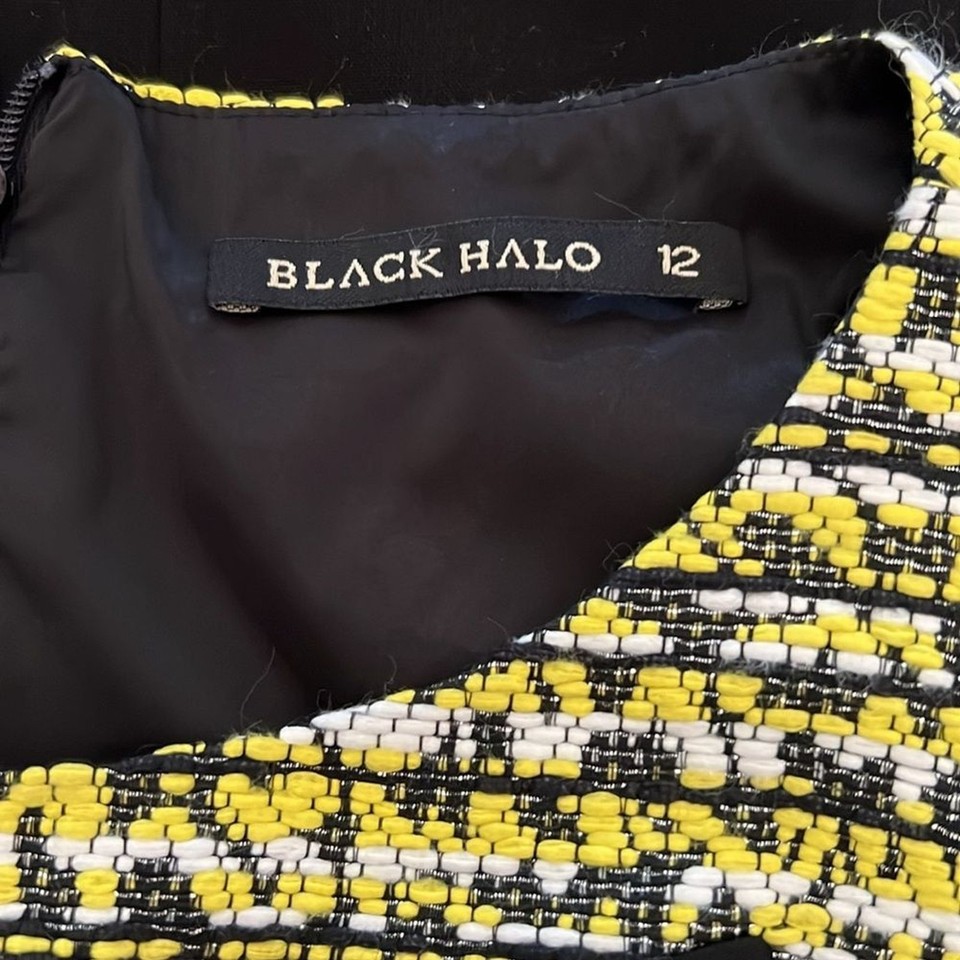 BLACK HALO Geraldine Embroidered Neck Sheath Pencil Dress Black Yellow ...