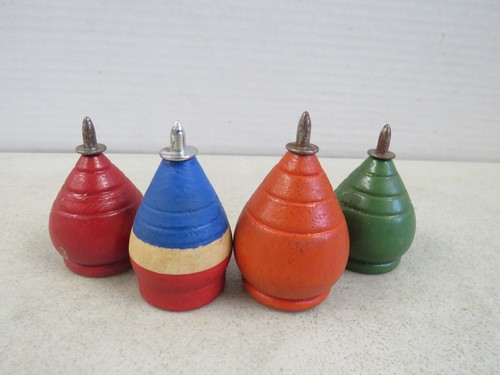 LOT OF 4 VINTAGE ANTIQUE WOODEN SPINNING TOY TOPS D1 | eBay