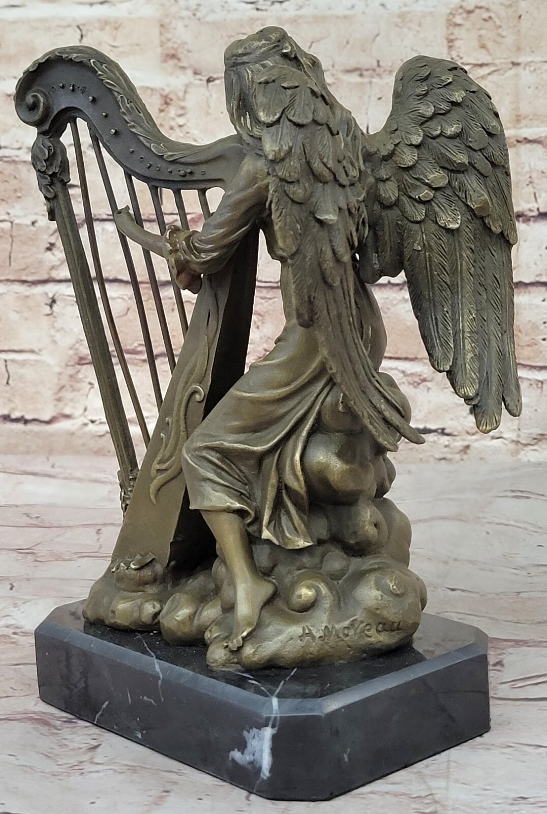 Hot Cast Bronze Sculpture Angel Playing Harp, Fine Art Music Theme ...