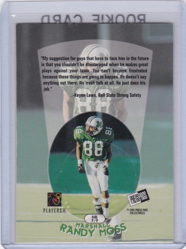 RANDY MOSS ROOKIE CARD Marshall Football 1998 RC Minnesota Vikings ...