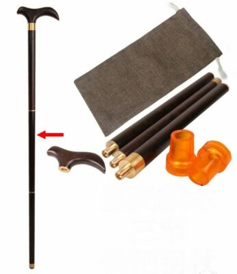 Solid Ebony Wood Packable Walking Stick Cane Weapon Practice 3 Sections ...
