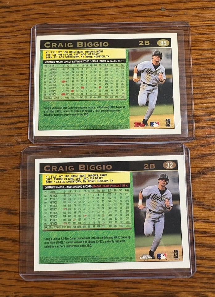 2 CARD LOT 1997 Topps Chrome #32 Craig Biggio W/BONDS & Paper #85- NM ...