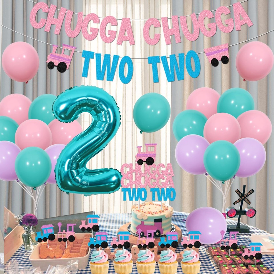 2nd Birthday Girl Train Party Pack - Chugga Chugga Two Banner & Cupcake ...
