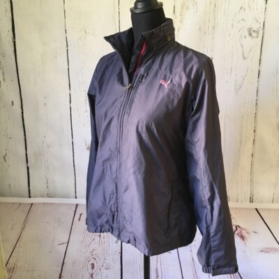 Puma Golf Women Windbreaker Jacket Gray Removable Hood Mesh Lined 2 Way ...