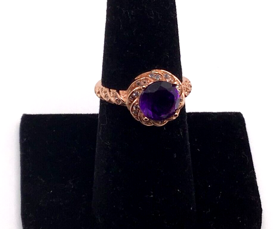 Neta-LN- Rose Gold Over Sterling Silver Amethyst and CR Saphire Ring ...