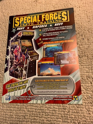 nos original Special Forces Elite Training Ice ARCADE VIDEO GAME FLYER ...