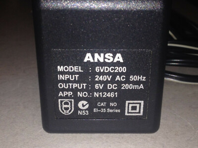 EC. Generic ANSA 6V/200mA AC Adapter - MODEL #: 6VDC200 - (USED) | eBay ...