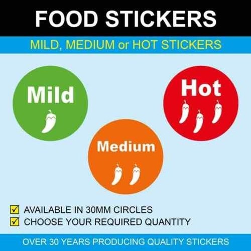 Mild, Medium and Hot Food Stickers / Labels | eBay