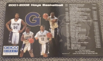 Georgetown Hoyas Basketball Schedule 2001- 2002 Magnetic Geico Direct ...