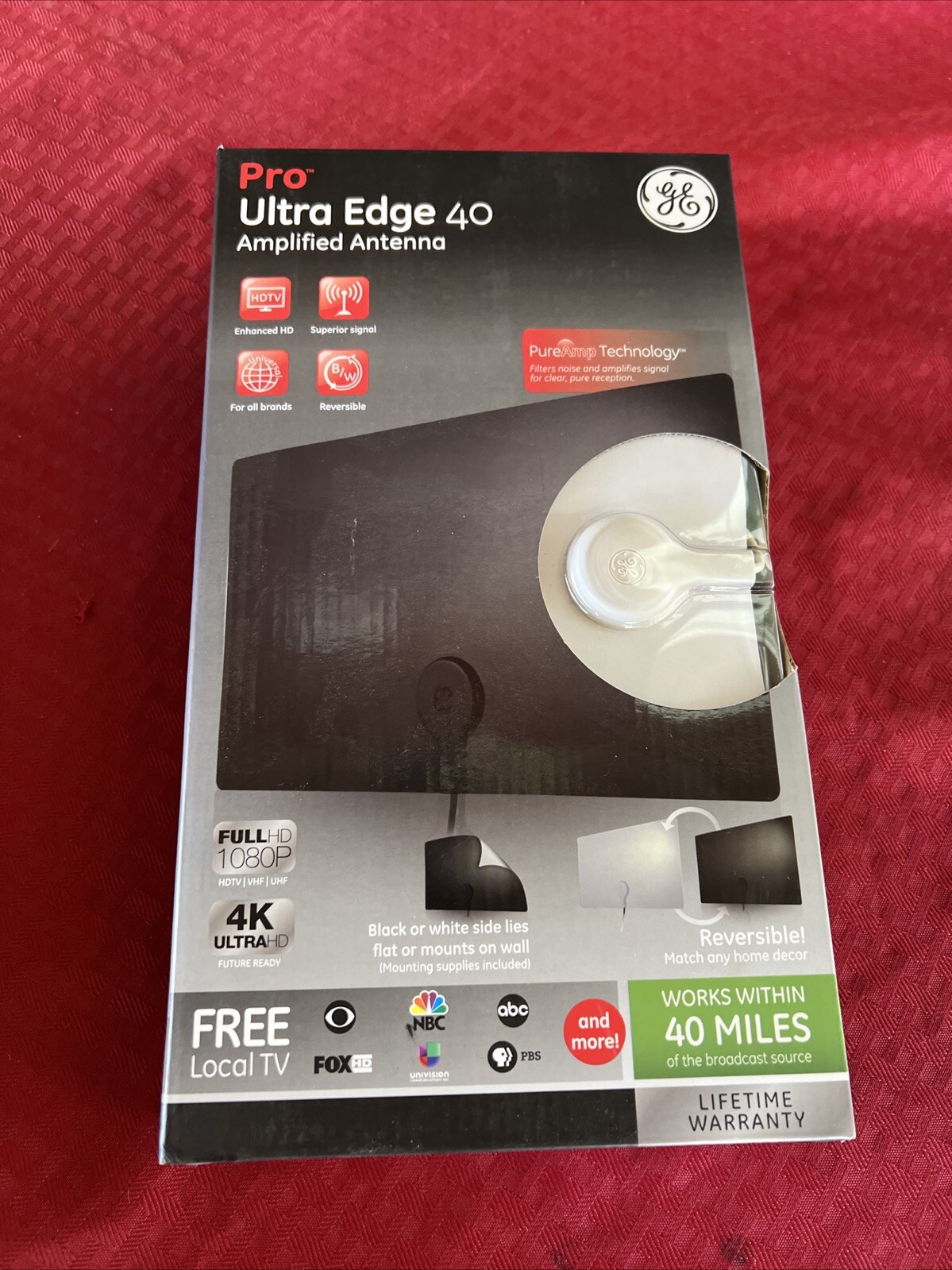 GE Pro Ultra Edge Amplified TV Antenna 40 Mile Range Digital HDTV | eBay
