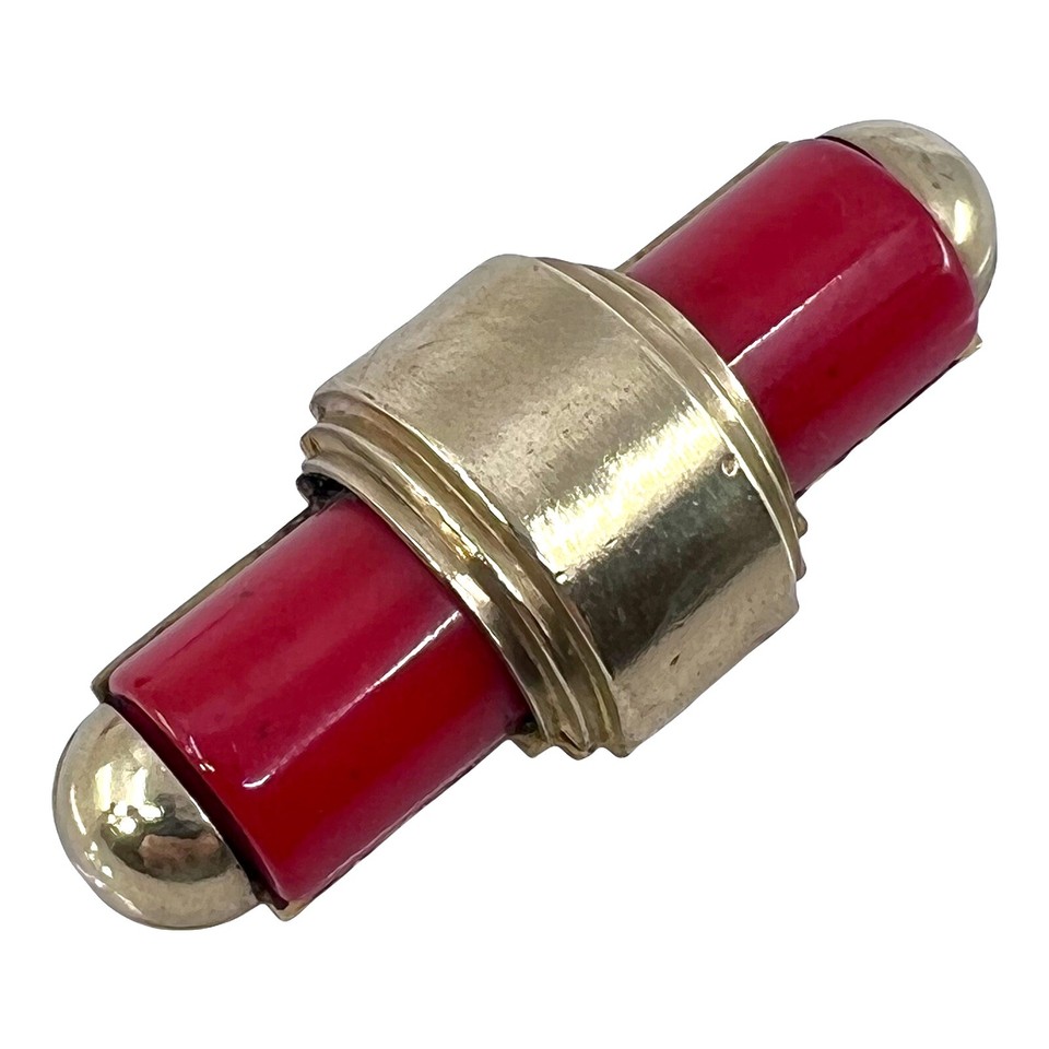 Chunky Art Deco Red Bakelite & Brass Brooch, Bar Pin | eBay