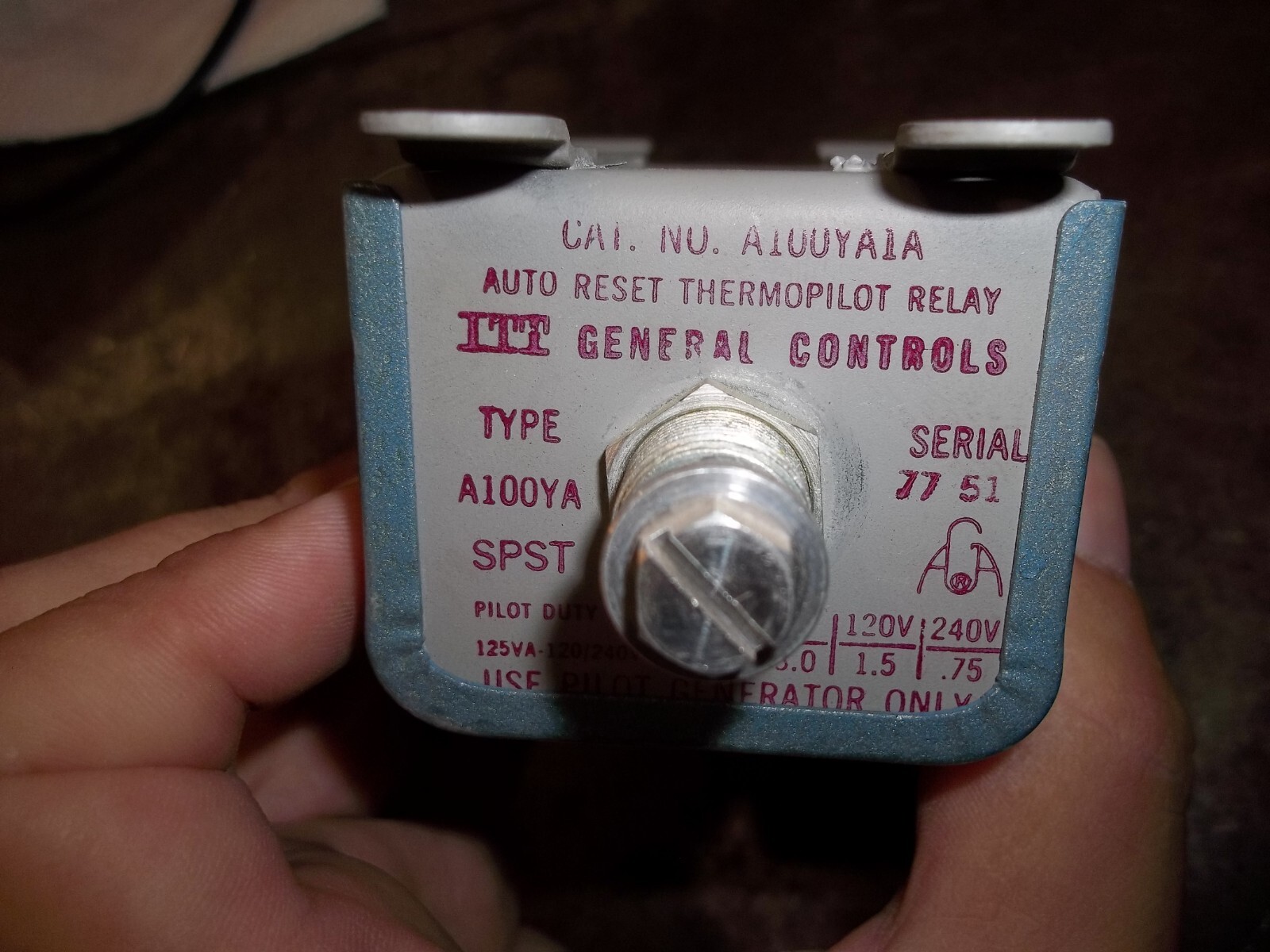 ITT GENERAL CONTROLS A100YA1A THERMOPILOT RELAY 125VA 120/240 VAC (253 ...
