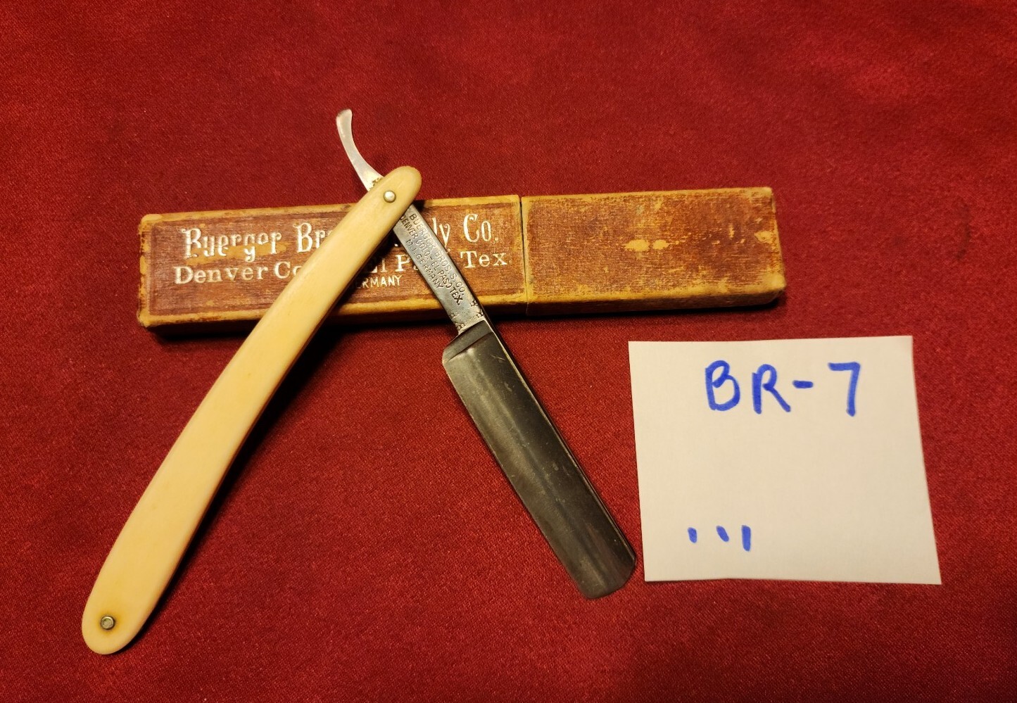 Vtg. Buerger Bros. Supply Co. Straight Razor with Box - Germany ~ BR-7 ...
