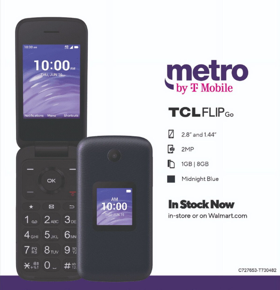 @ METRO by T-Mobile TCL 4058W Go Flip Phone, Blue, Large Buttons, 2.8 ...