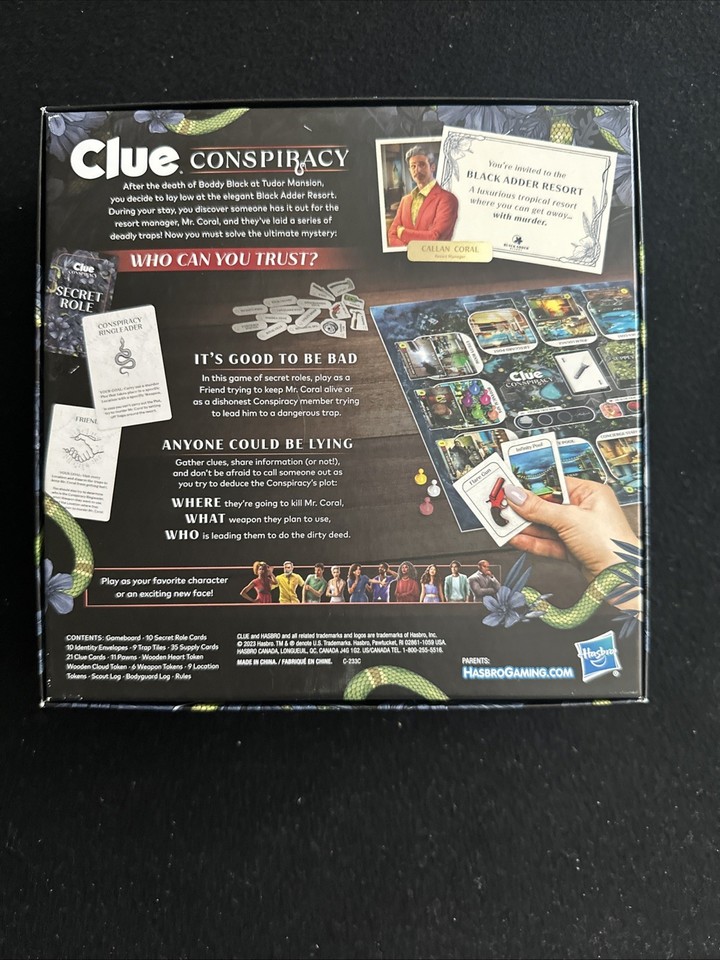 Clue Conspiracy Secret Role Board Game Ages 14+ 4-10 Players Opened ...