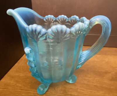 Antique Northwood Klondyke Fluted Scrolls Blue Opalescent Creamer ...