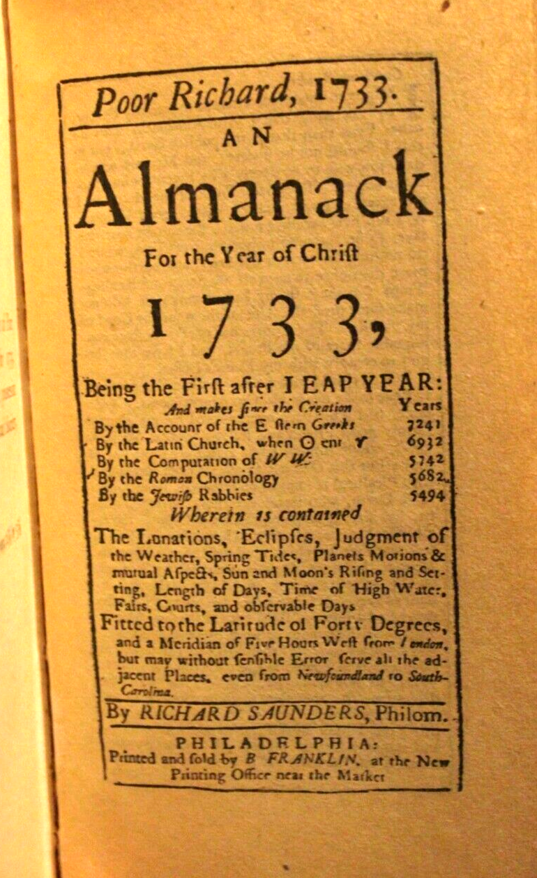 1898 Edition Benjamin Franklin POOR RICHARD’S ALMANACK Leather w/ 1733 ...