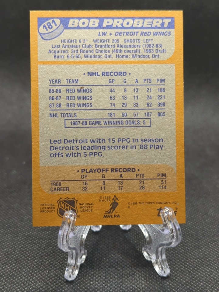 Bob Probert 1988-89 Topps Rookie Card #181 - Detroit Red Wings | eBay