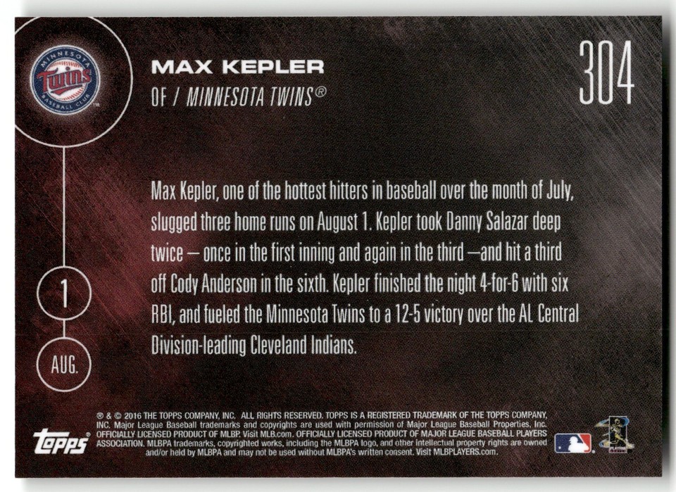 Max Kepler 2016 Topps NOW MASHES 3HRs #304 RC ROOKIE LOW 389 PRINT ...
