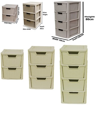 Large 2 3 & 4 Plastic Rattan Drawer Storage Tower Unit Chest Office ...