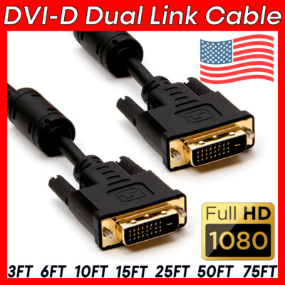 DVI to DVI Cable Digital Dual Link DVI-D Cord HDTV Projector Monitor ...