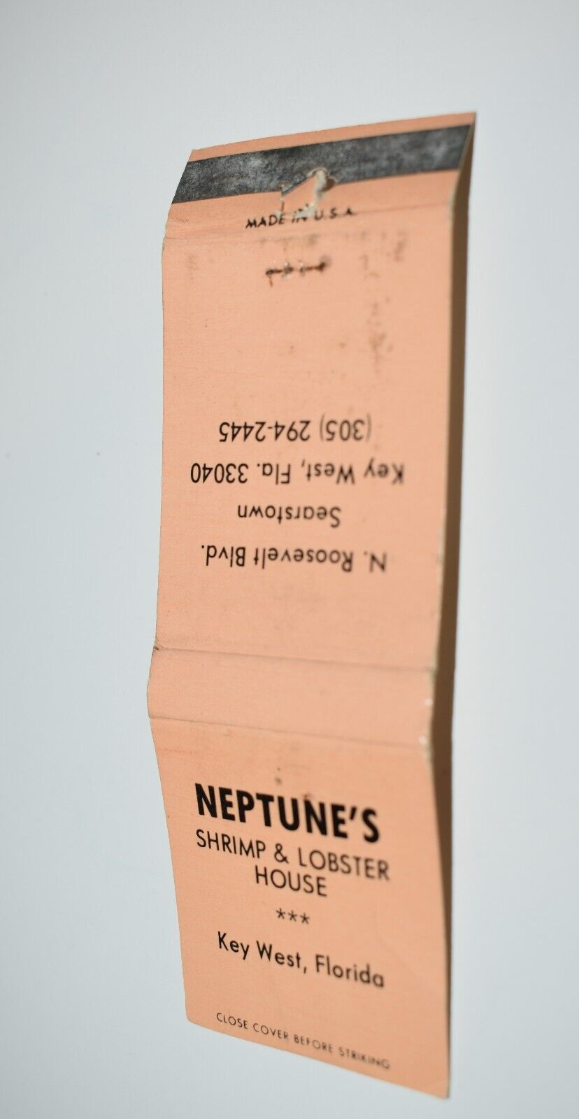 Neptune's Shrimp and Lobster House Key West Florida 20 Strike Matchbook ...