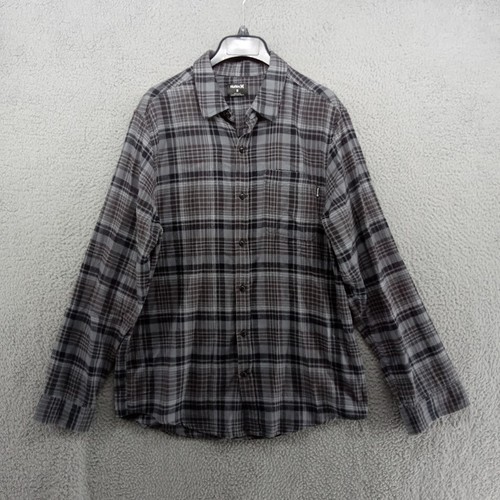Hurley Shirt Mens Medium Gray Black Plaid Flannel Button Up Casual Punk ...
