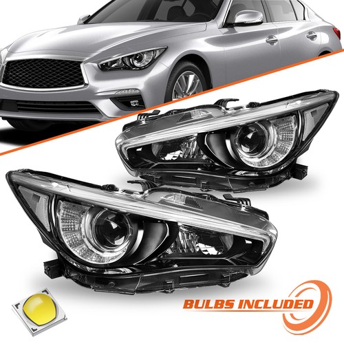 For 2014-2022 Infiniti Q50 w/o AFS LED DRL Black Headlights Clear ...