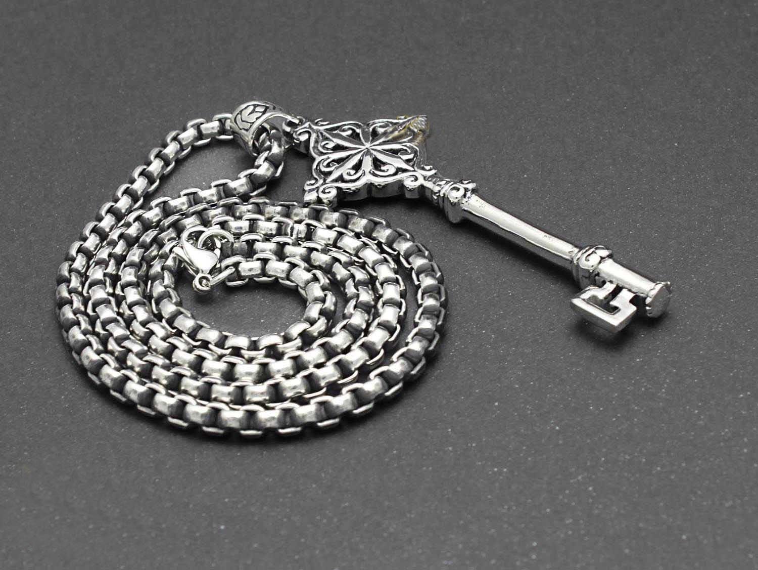 Men's Silver 316L Stainless Steel Unique Huge Key Pendant Necklace ...