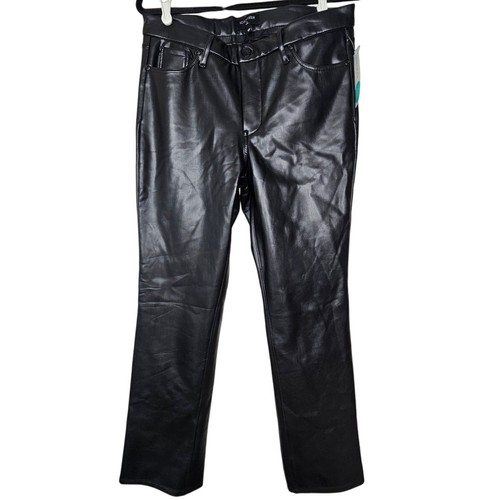 NEW NYDJ 10P Marilyn Straight Pant Faux Leather Moto Biker Black Goth ...