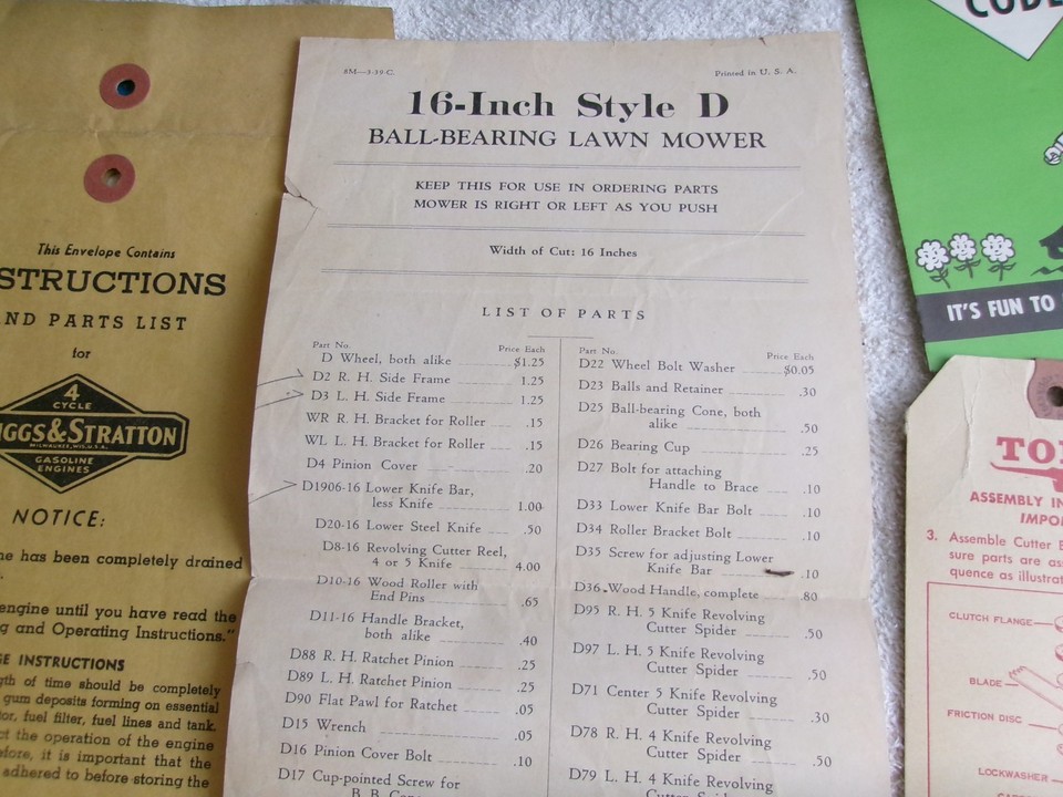 1950 vintage briggs and stratton engine Storage Instructions Toro ...
