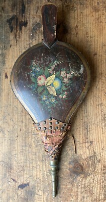 Antique beautifully painted primitive Bellows with old leather and ...