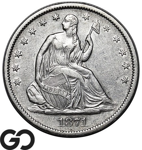 1871-S Seated Liberty Half Dollar, Choice AU San Francisco Silver 50 ...