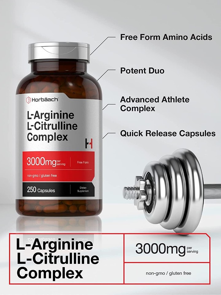 L-Arginine L-Citrulline Complex | 3000mg | 250 Capsules | Non-GMO | by ...