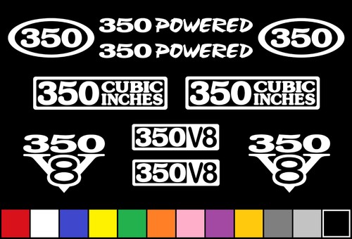 350 CI V8 POWERED 10 DECAL SET SBC ENGINE STICKERS EMBLEMS FENDER BADGE ...
