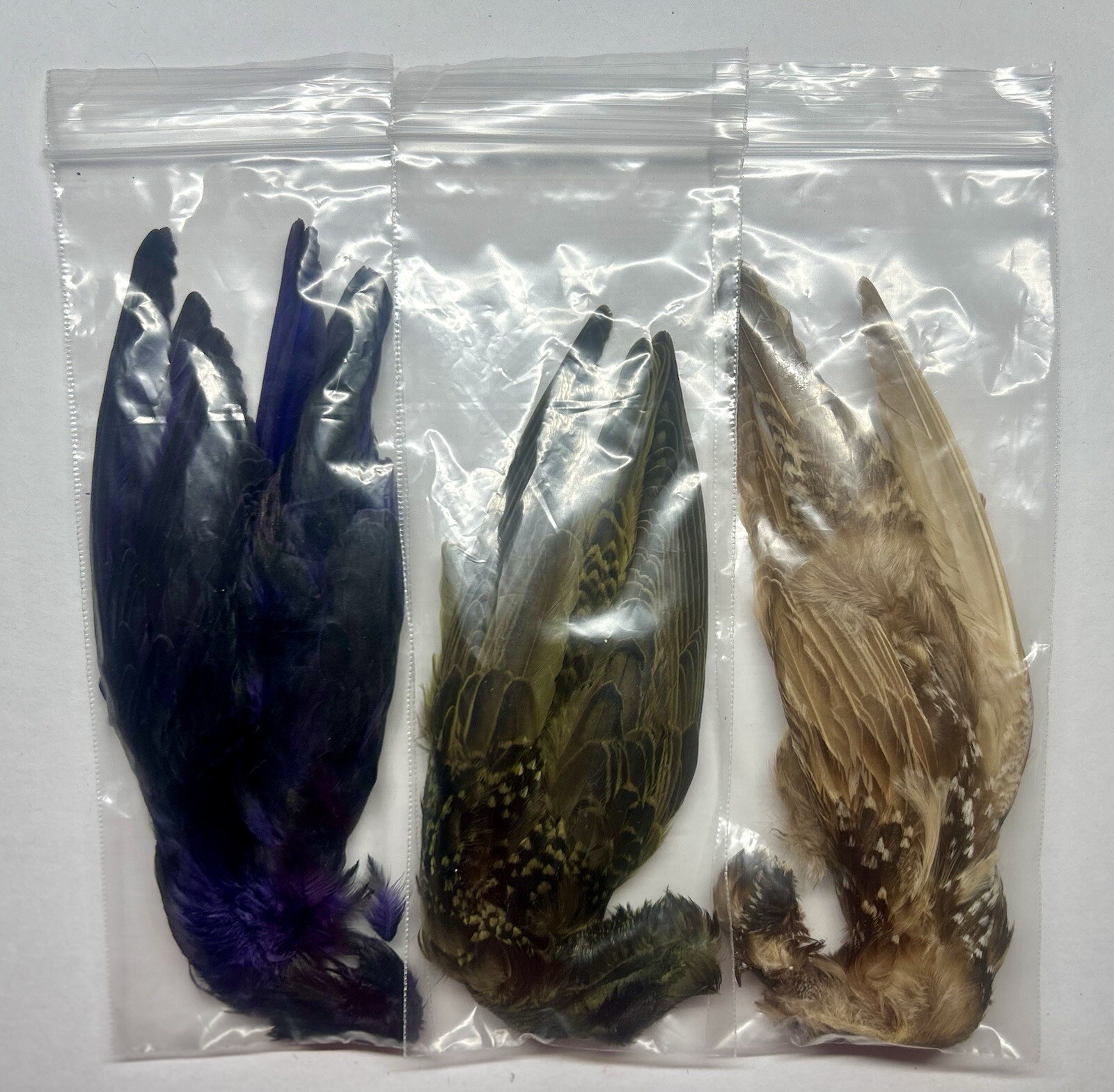 WHITE FOX FUR & FEATHER DYED STARLING SKINS / 3 COLOR PACK LOT / FLY ...