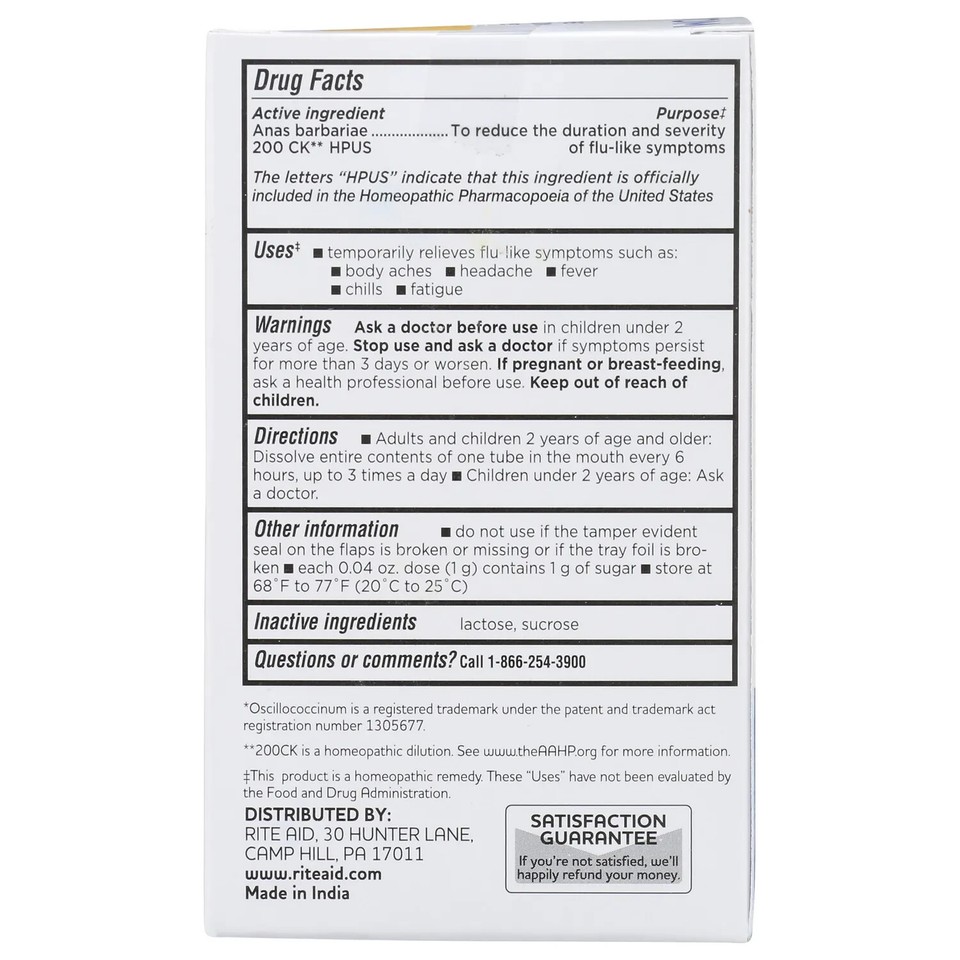 RITE AID Homeopathic Flu Symptom Relief-Helps Severity & Duration! 30 ...