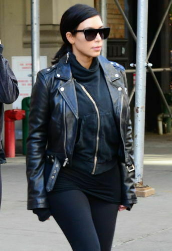Kim Kardashian Womens Black Biker Motorcycle Slim Fit Leather Jacket ...