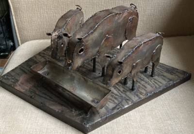 Handmade Scrap Metal Pigs Trough Garden Home Cabin Decor Farm Rustic ...