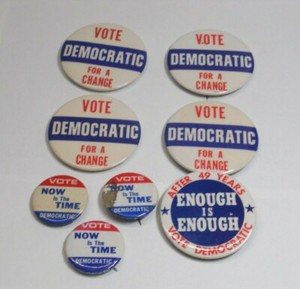VINTAGE LOT OF "VOTE DEMOCRATIC" POLITICAL BUTTONS(8)~ENOUGH IS ENOUGH ...