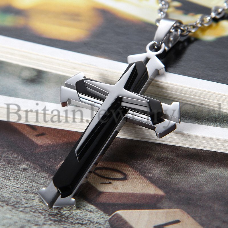 22" Stainless Steel Multilayer Cross Pendant Prayer Chain Necklace for ...