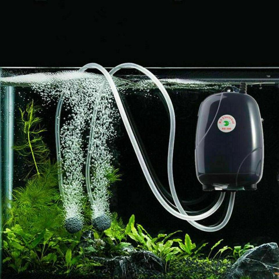 Aquarium Air Oxygen Pump 2 Outlets Bubble Tube for Fish Tank Hydroponic ...