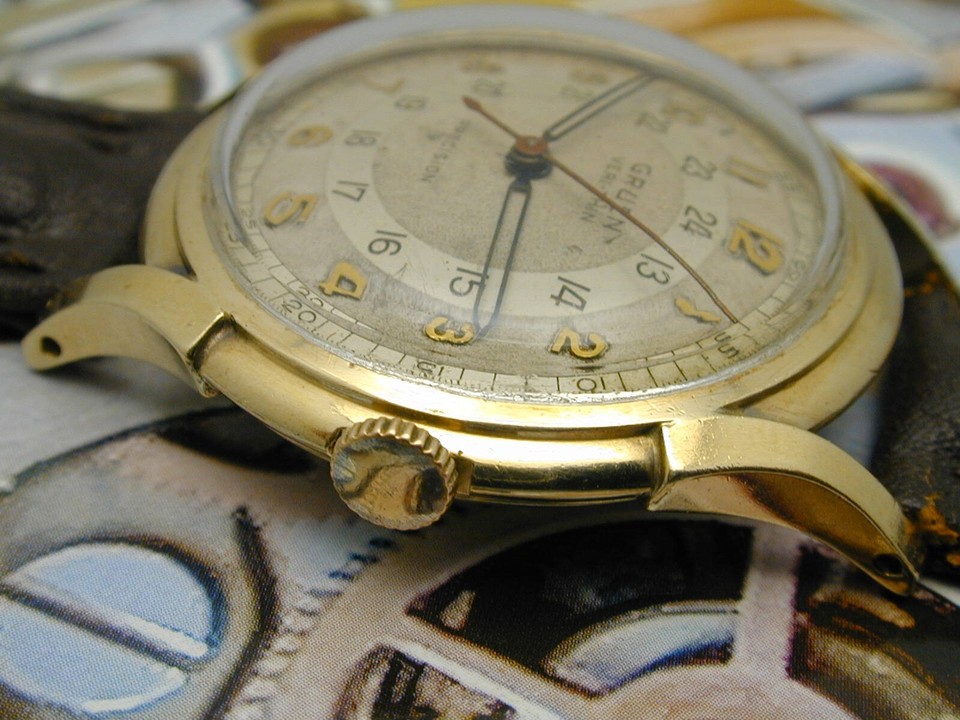 14K SOLID GOLD 100% GRUEN PAN AM GREAT DIAL NICE HANDS SUPER CASE | eBay