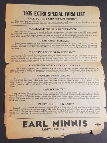 1935 Extra Special Farm List Mercer County Farms Sandy Lake Pa Earl ...