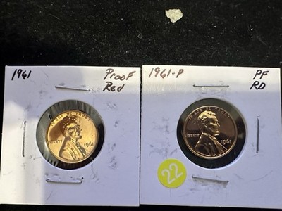 Lot Of 2 Pristine 1961 Proof Red Lincoln Cents Brilliant Uncirculated ...