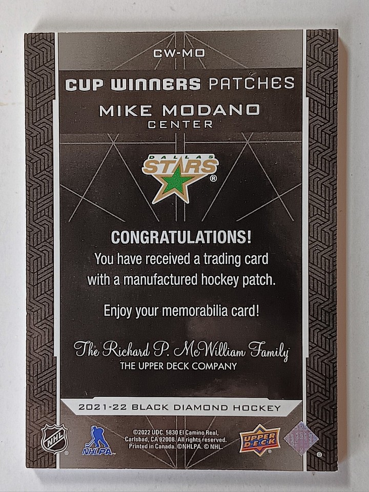2021-22 UD Black Diamond Cup Winners Patches Gold Mike Modano /49 ...