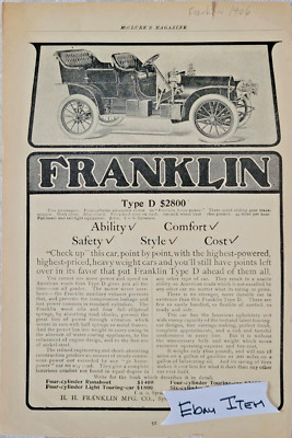 1907 FRANKLIN Manufacturing SYRACUSE NY National Motor Vehicle ...