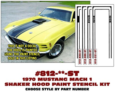GE-812-ST 1970 FORD MUSTANG - MACH 1 HOOD PAINT STENCIL - SHAKER HOOD ...