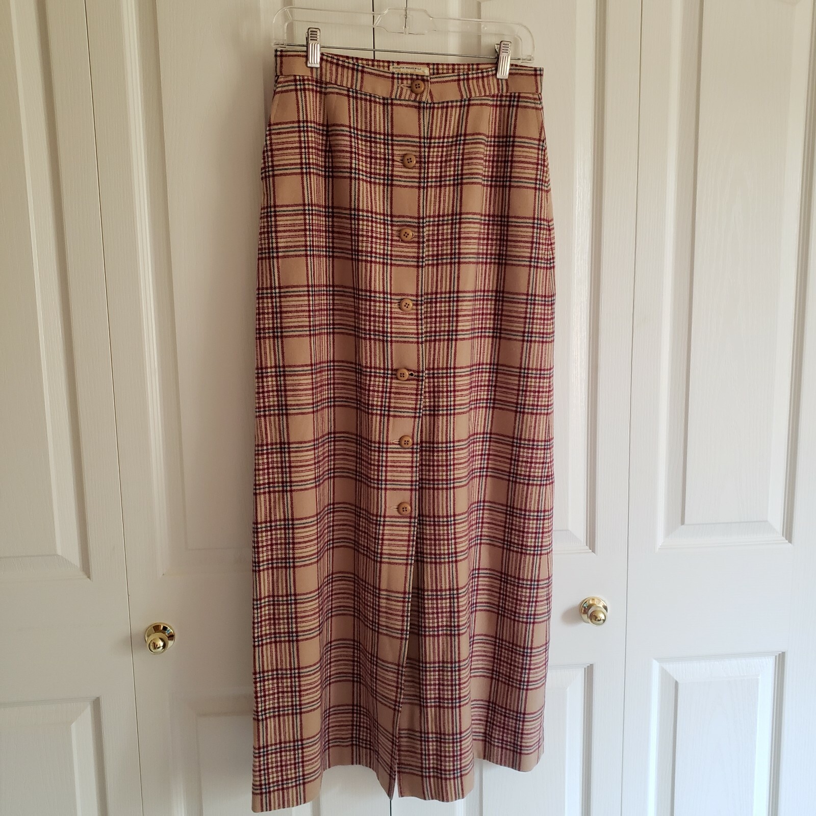 Vtg 70s Disneyland Frontierland Beige Plaid Maxi Wool… - Gem